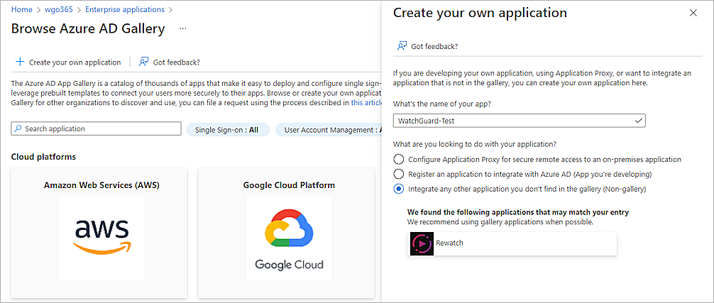WatchGuard Account SSO Integration with Azure Active Directory